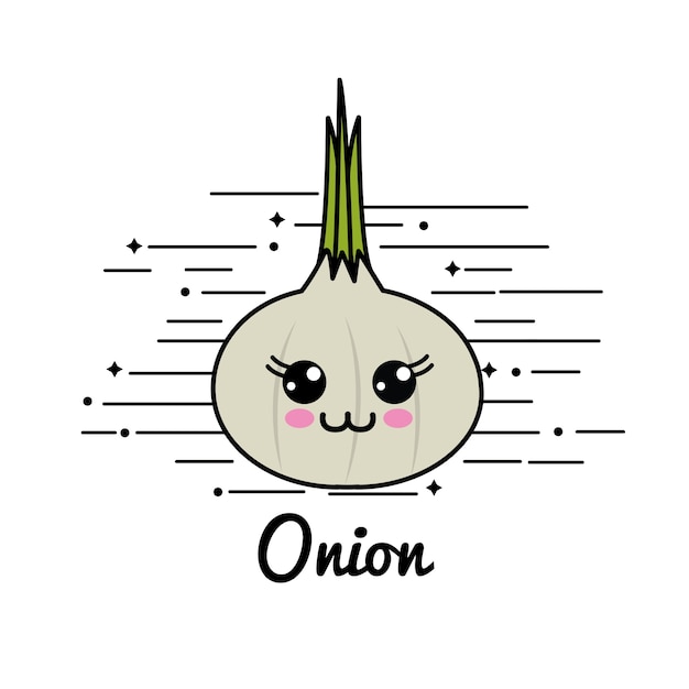 Cute Kawaii Onion Character with Smiley Face and Green Stems | Jiffy ...