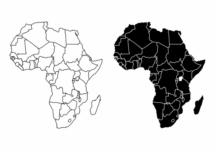 Simplified Maps Of The Africa With Countries Boundaries. Black And ...