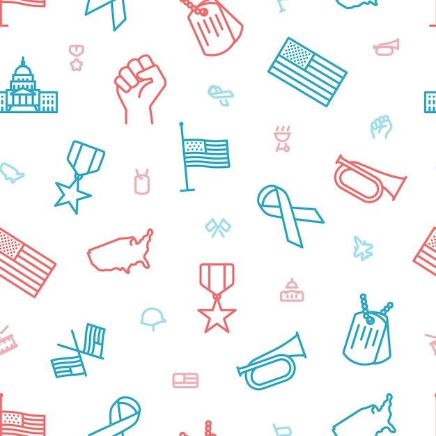 Patriotic American Symbols in Outline Style | Jiffy Designs