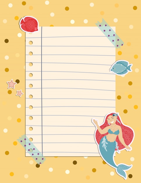 Whimsical Mermaid Notepad with Colorful Sea Creatures and Polka Dots ...