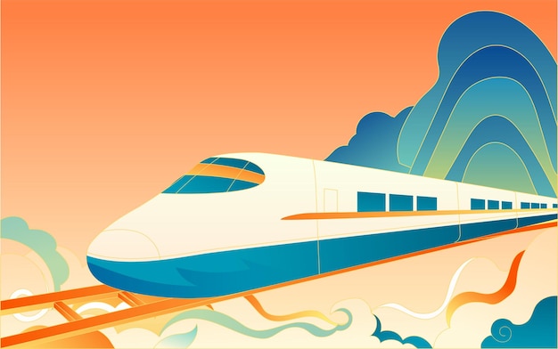 Stylized High-Speed Train Illustration with Wavy Retro Design | Jiffy ...