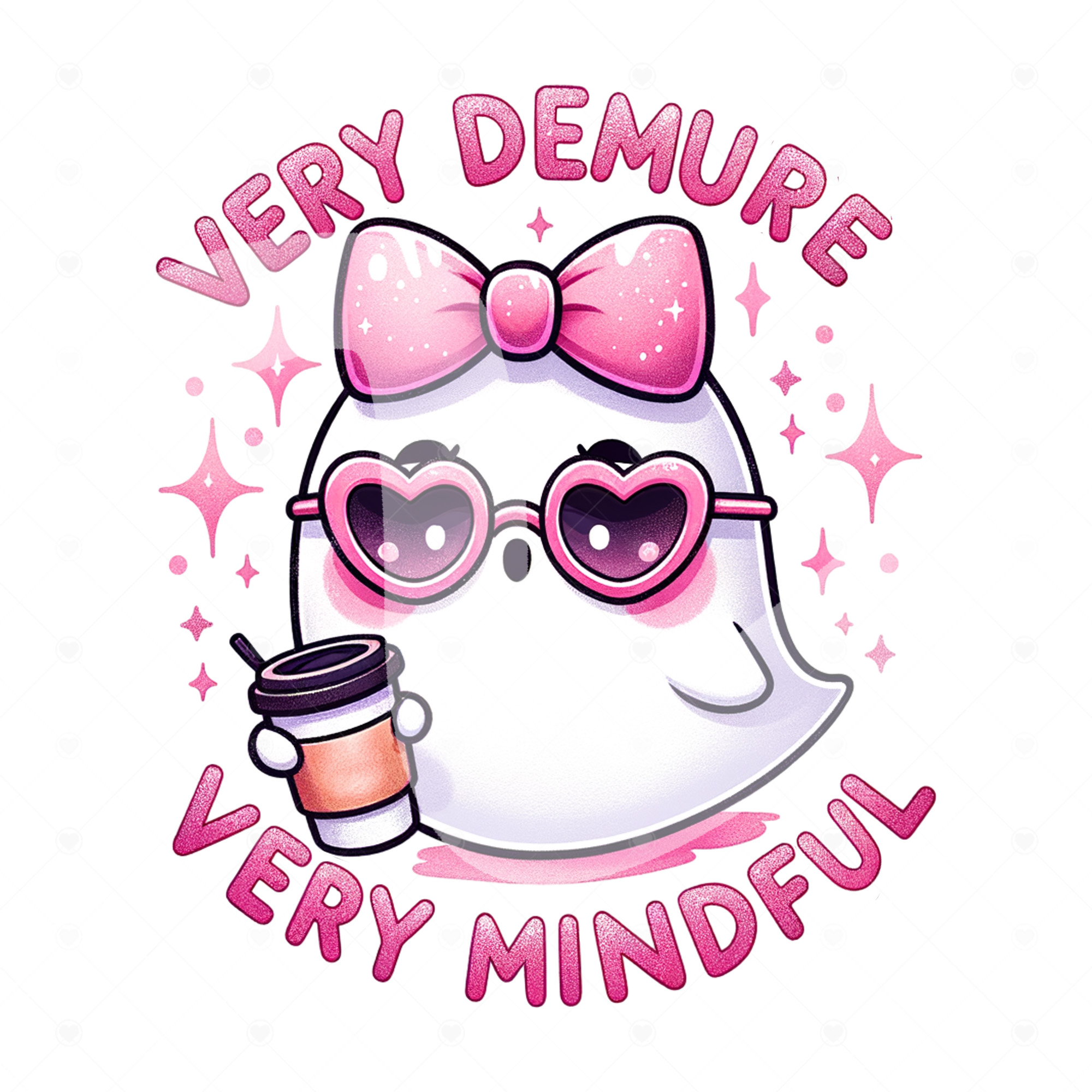 'Very Demure Very Mindful' Adorable Ghost with Pink Accessories | Jiffy ...