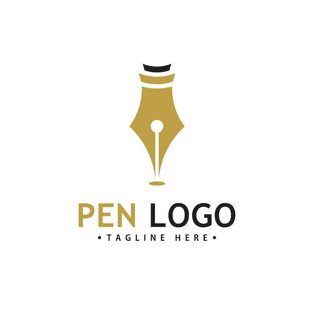 Elegant Golden Fountain Pen Logo with Minimalist Design | Jiffy Designs