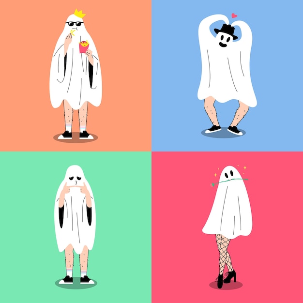 Whimsical Ghosts in Vibrant Pop Art Poses | Jiffy Designs