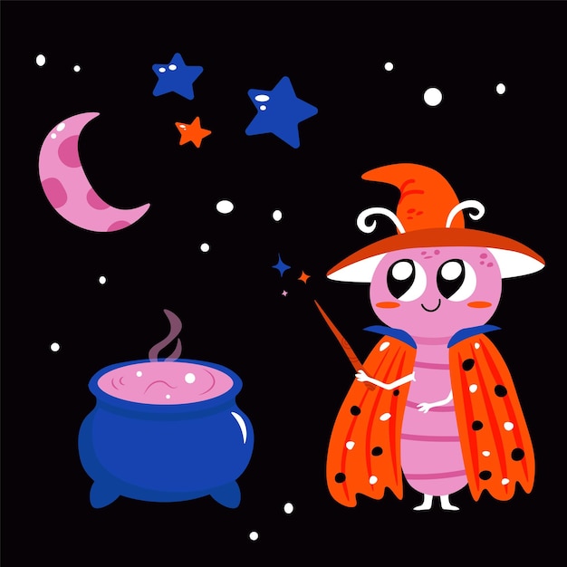 Whimsical Witch Brews Magical Potion Under Starry Night Sky | Jiffy Designs