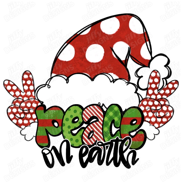 'Peace on Earth' Festive Holiday Polka Dot Design with Whimsical Santa ...