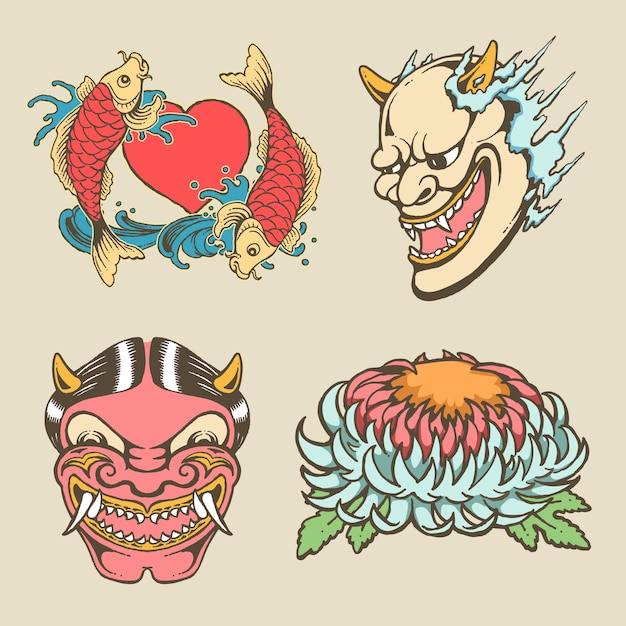 Vibrant Mythical Creatures in Traditional Japanese Tattoo Style | Jiffy ...