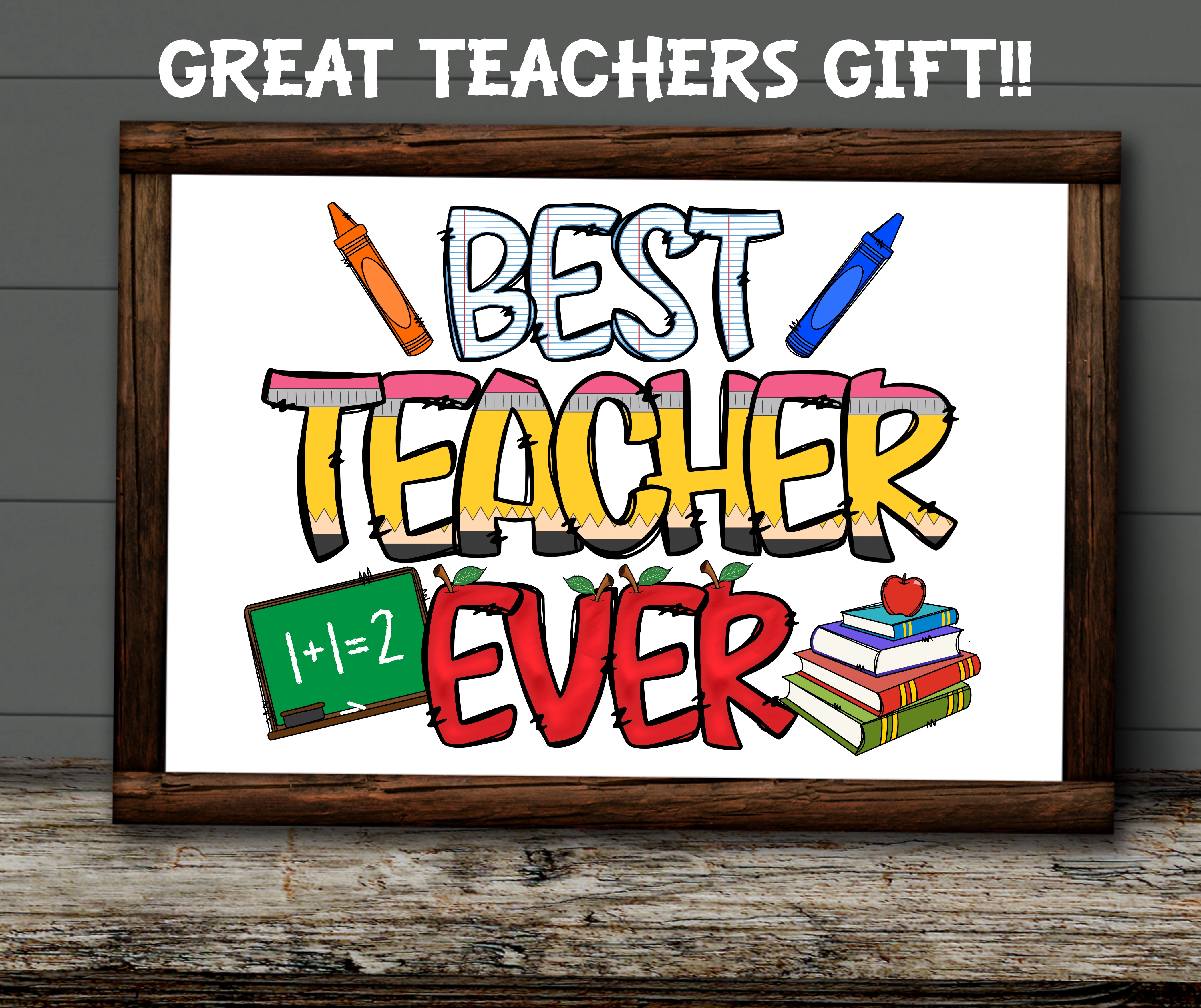 'Best Teacher Ever' Vibrant Educational Motif with Colorful School ...