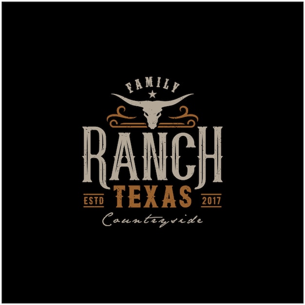 Vintage Rustic Ranch Logo with Longhorn Skull and Lariat | Jiffy Designs