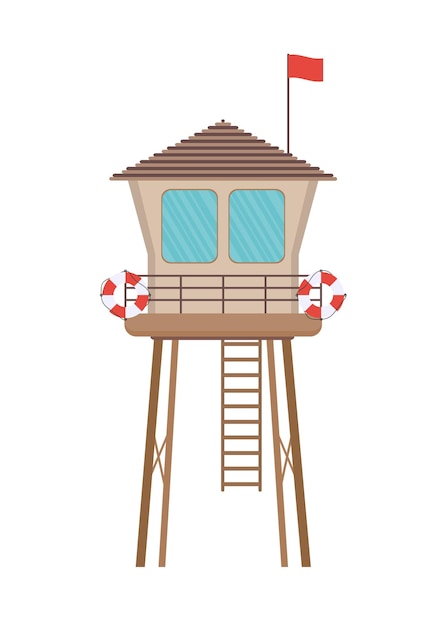 Charming Lifeguard Tower with Red Flag on White | Jiffy Designs