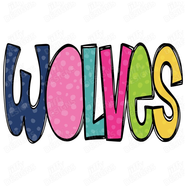 'Wolves' Colorful Polka Dot Letters in Playful Cartoon Style | Jiffy ...