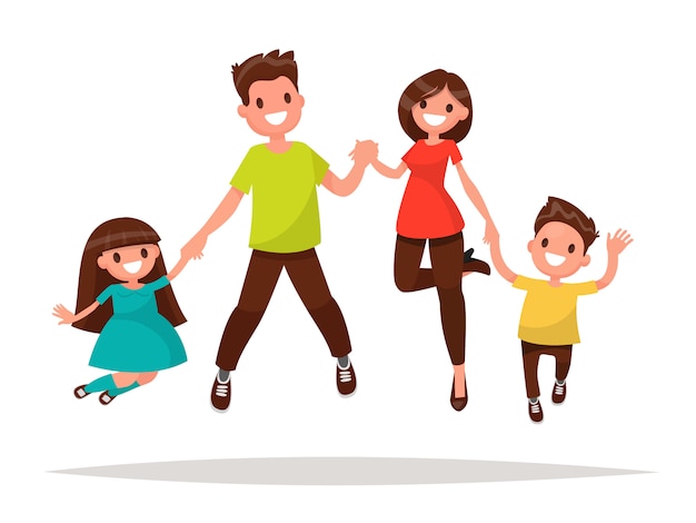 Happy Family of Four Joyfully Leaping Together | Jiffy Designs