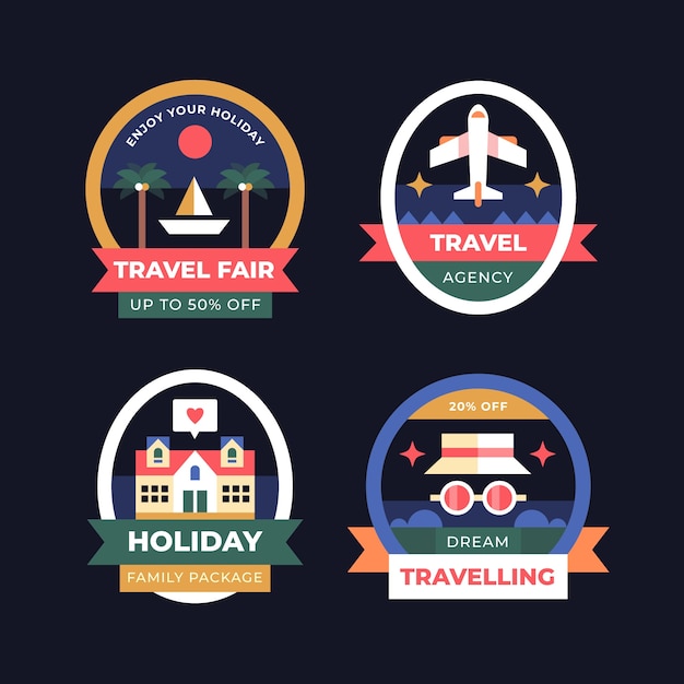 Vibrant Travel-Themed Collection of Emblems and Badges | Jiffy Designs