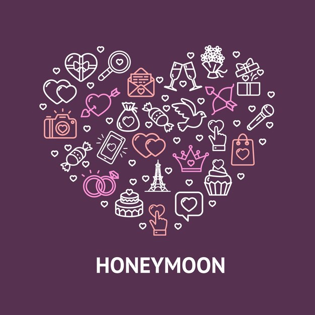 Romantic Honeymoon Icons Forming a Heart | Jiffy Designs