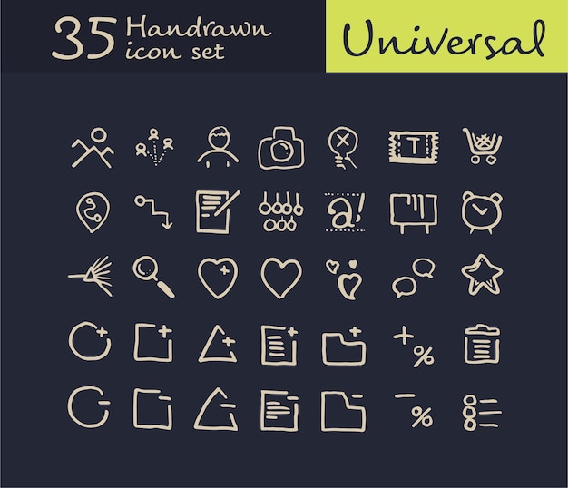 Versatile Handdrawn Icon Set Depicting Diverse Symbols and Graphics ...
