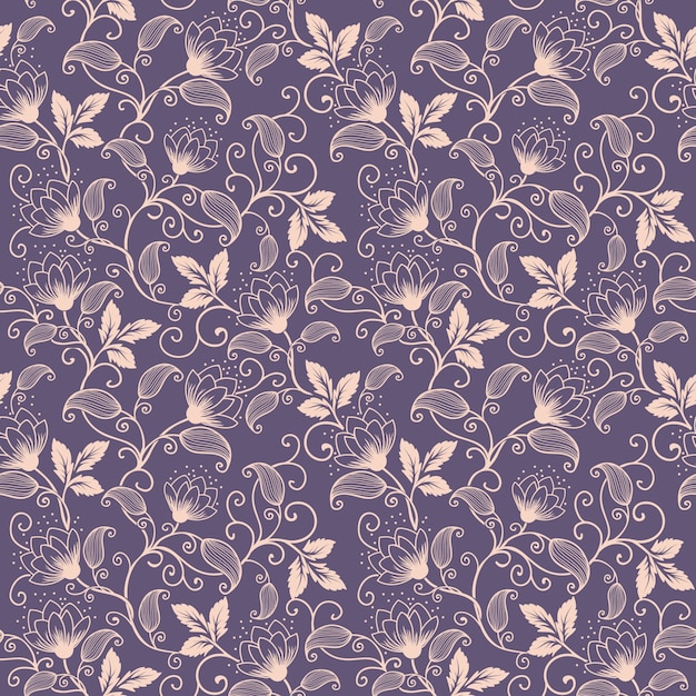 Elegant Purple Floral Pattern with Swirling Vines and Leaves | Jiffy ...
