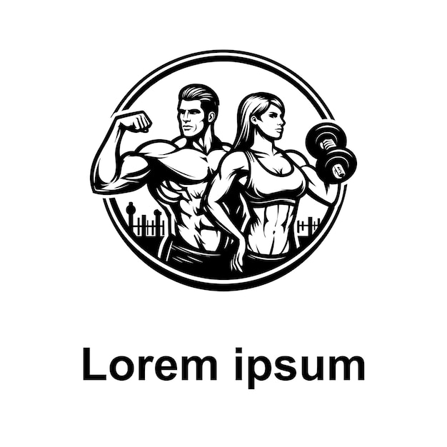 Powerful Bodybuilding Duo in Retro Fitness Emblem | Jiffy Designs