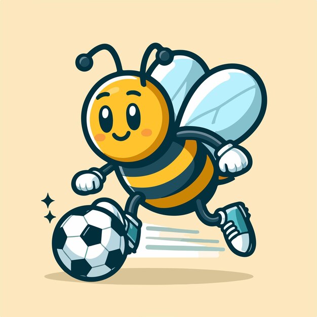 Cheerful Bee Kicking Soccer Ball with Enthusiasm | Jiffy Designs
