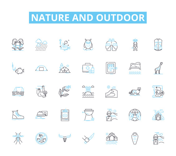 Nature And Outdoor Linear Icons Set. Wilderness, Mountains, Forests ...
