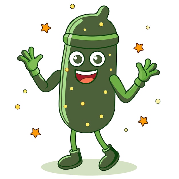 Cheerful Pickle Character Waving Amidst Twinkling Stars | Jiffy Designs