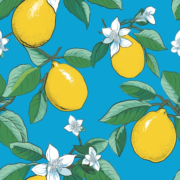 Vibrant Lemon Blossom Pattern on Turquoise Background | Jiffy Designs