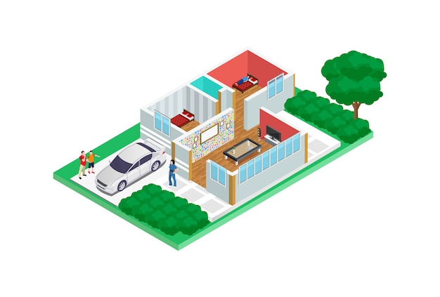 Vibrant Isometric Neighborhood with Modern Homes and Greenery | Jiffy ...
