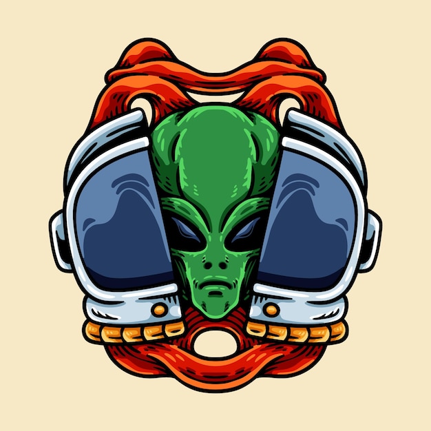 Alien Spaceship Pilot in Retro Sci-Fi Helmet Illustration | Jiffy Designs
