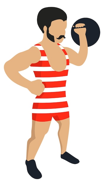 Retro Strongman in Striped Singlet Flexing Muscles | Jiffy Designs