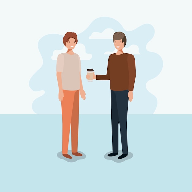 Illustrated Duo Exchanging Handshake Over Cloudy Sky Background | Jiffy ...