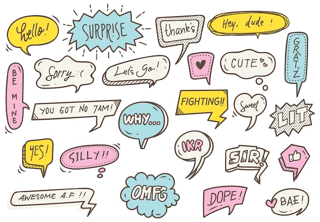 Vibrant Hand-Drawn Speech Bubbles with Expressive Text | Jiffy Designs