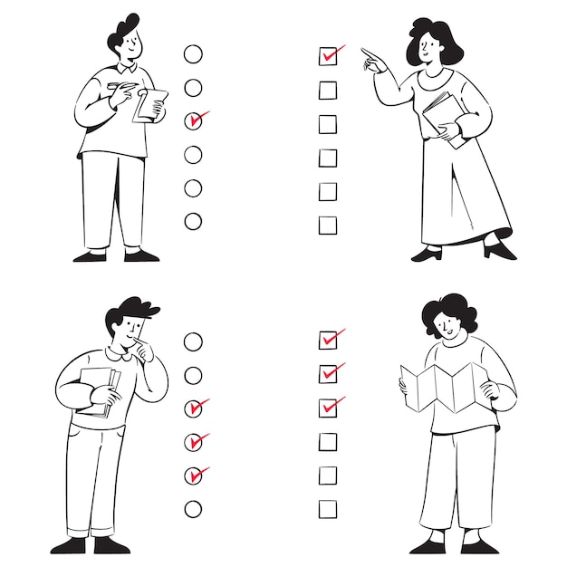 Retro Illustrated Characters Holding Checklists and Clipboards | Jiffy Designs