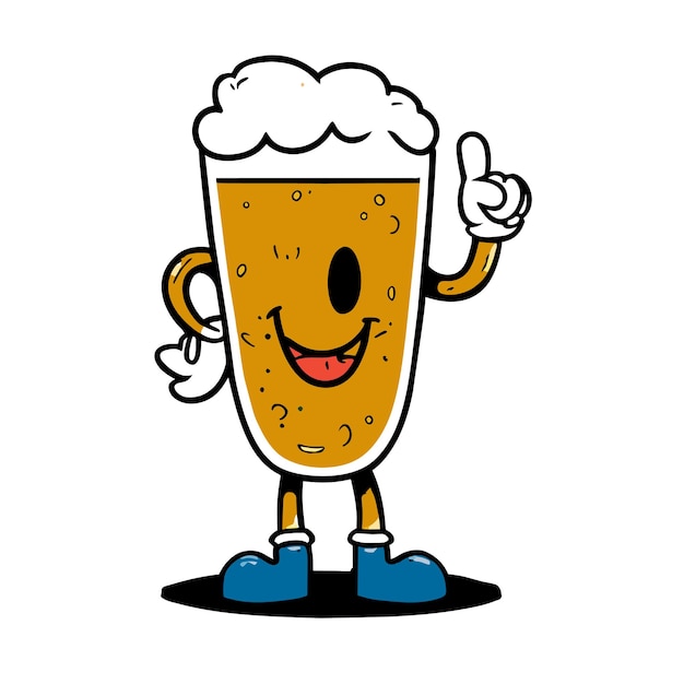 Cheerful Beer Mug Character with Raised Finger | Jiffy Designs