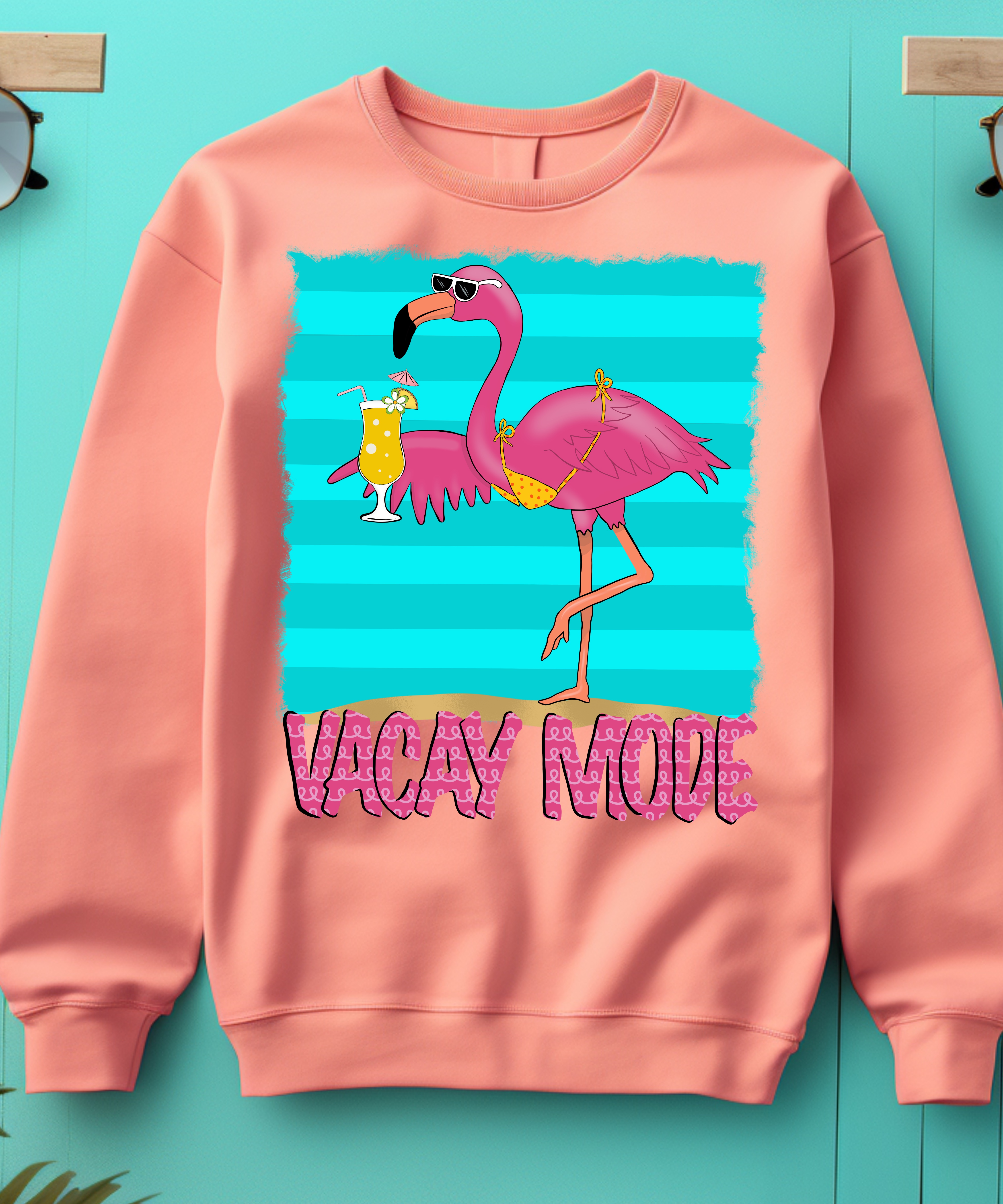 'Vacay Mode' Featuring a Vibrant Pink Flamingo in Summer Attire | Jiffy ...