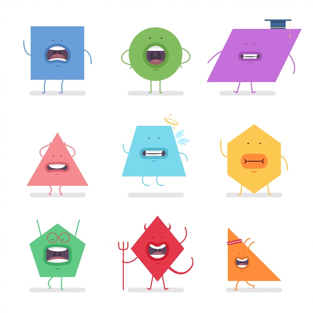 Vibrant Geometric Shapes Collection with Expressive Faces | Jiffy Designs