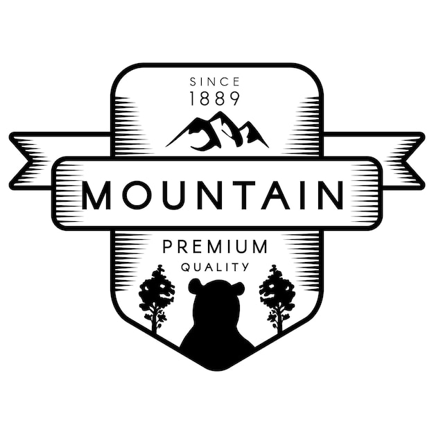 Rugged Mountain Emblem with Silhouetted Pines and Peaks | Jiffy Designs
