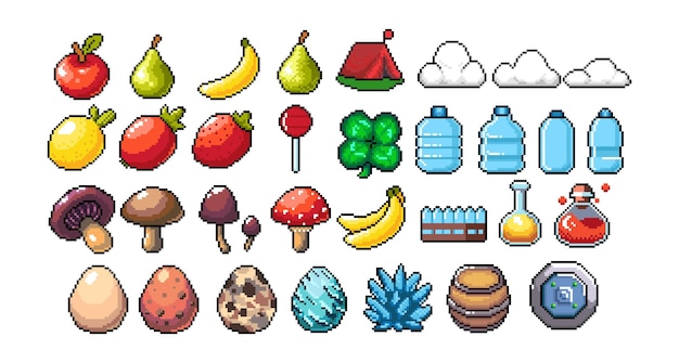 Vibrant Pixel Art Collection of Diverse Natural Elements | Jiffy Designs