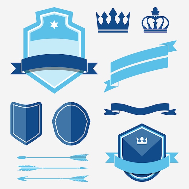 Elegant Blue Heraldic Badge Elements and Ribbon Banner Collection ...