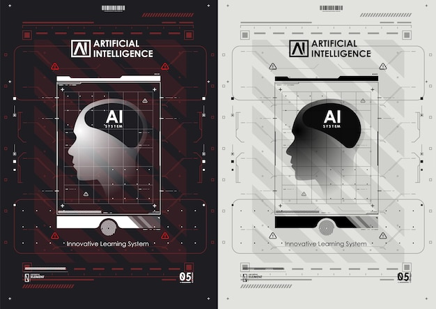 Futuristic Artificial Intelligence Posters with Glowing Brain ...