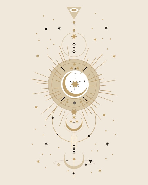 Celestial Symmetry: Mystical Sun and Moon Symbols in Earthy Tones ...