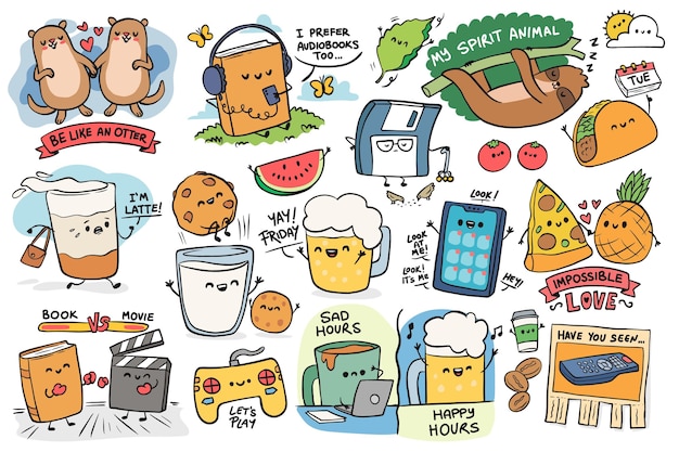 Whimsical Doodles of Cheerful Anthropomorphic Objects and Creatures ...