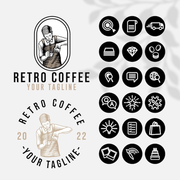 Vintage-Inspired Retro Coffee Icon Collection with Diverse Symbols ...
