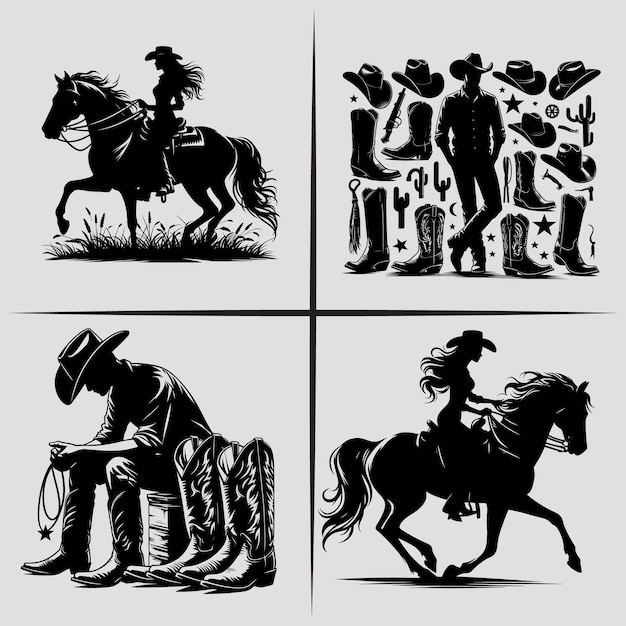 Captivating Collection of Cowboy Silhouettes Showcasing Western ...