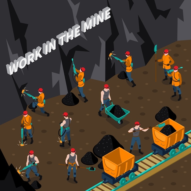 Isometric Mining Scene with Workers and Equipment | Jiffy Designs