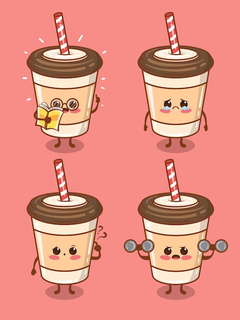 Adorable Cartoon Milkshake Characters with Playful Expressions | Jiffy ...