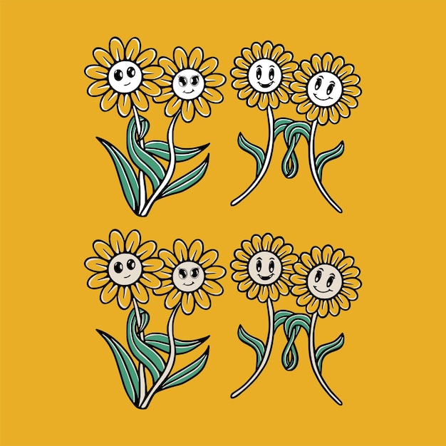 Cheerful Daisy Flowers with Smiling Faces on Yellow | Jiffy Designs