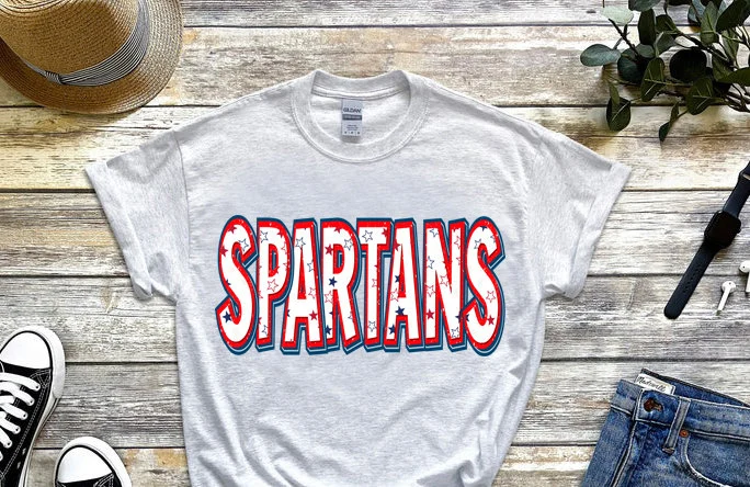 'Spartans' Bold Lettering with Patriotic Stars and Stripes Motif ...
