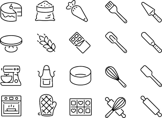 Assortment of Detailed Culinary Icons Depicting Kitchen Essentials ...