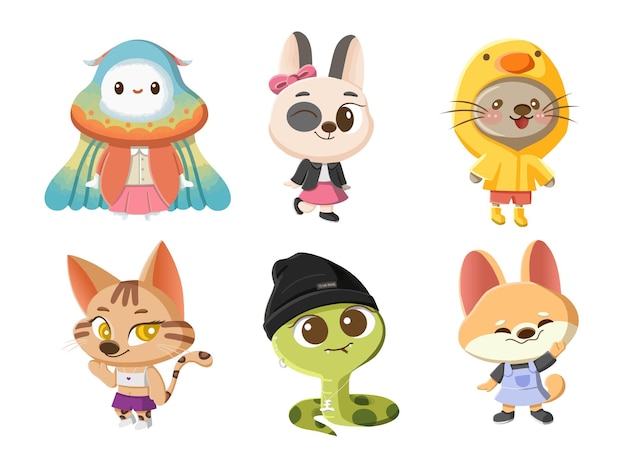 Adorable Cartoon Characters in Vibrant Colors and Playful Outfits ...