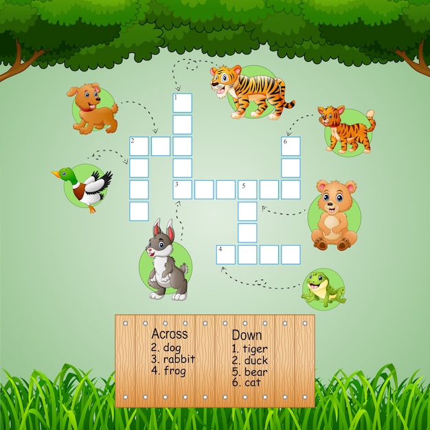 Adorable Animal Crossword Puzzle in the Lush Forest | Jiffy Designs