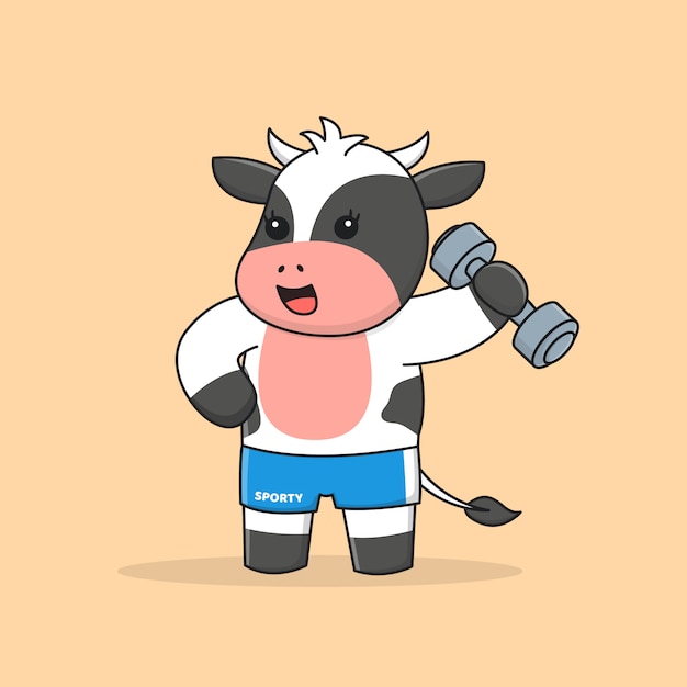 Cute Cartoon Cow Lifting Dumbbell, Fitness-Inspired Illustration ...